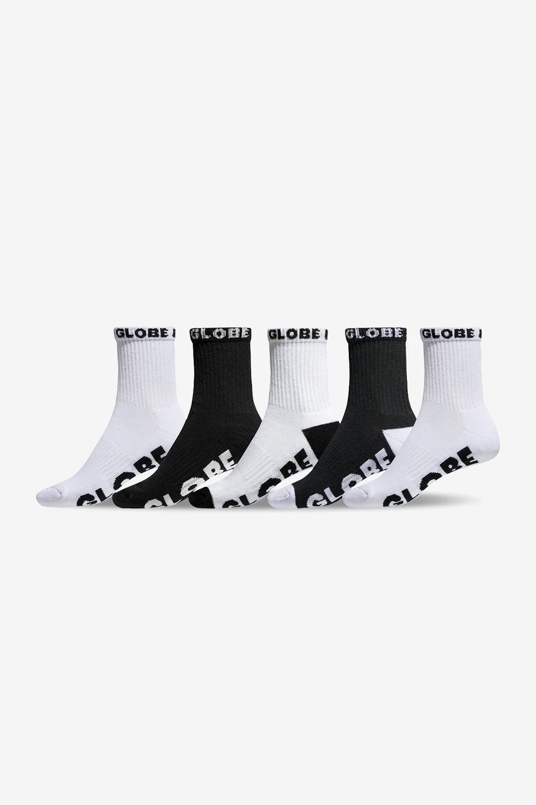 Globe Large Quarter Socks 5 Pack - Black/White (12-15) – Husk Him Her