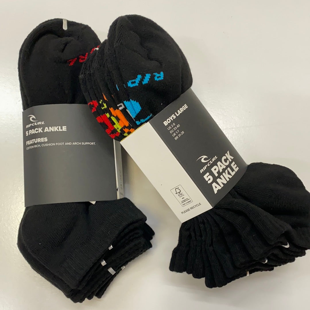 Rip Curl Corp Ankle Sock 5-PK -Boy -Black – Husk Him Her